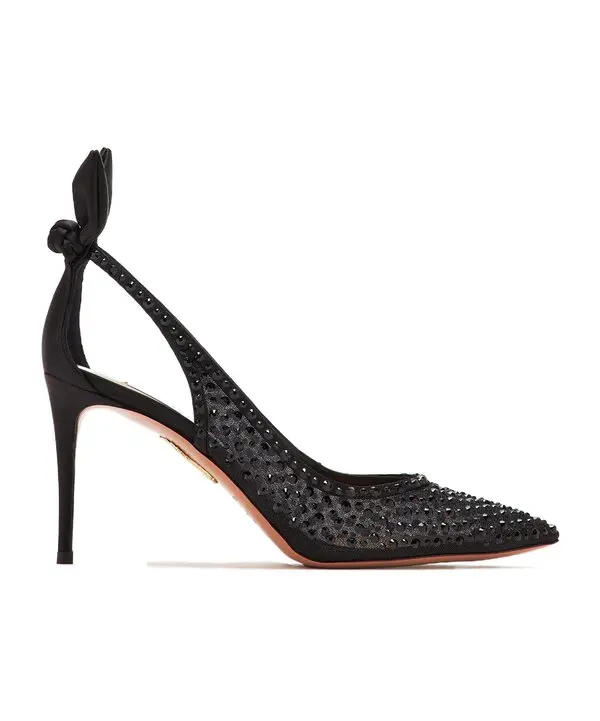 AQUAZZURA Pointed Toe Embellished Bow Detail High Heel Pumps - Black