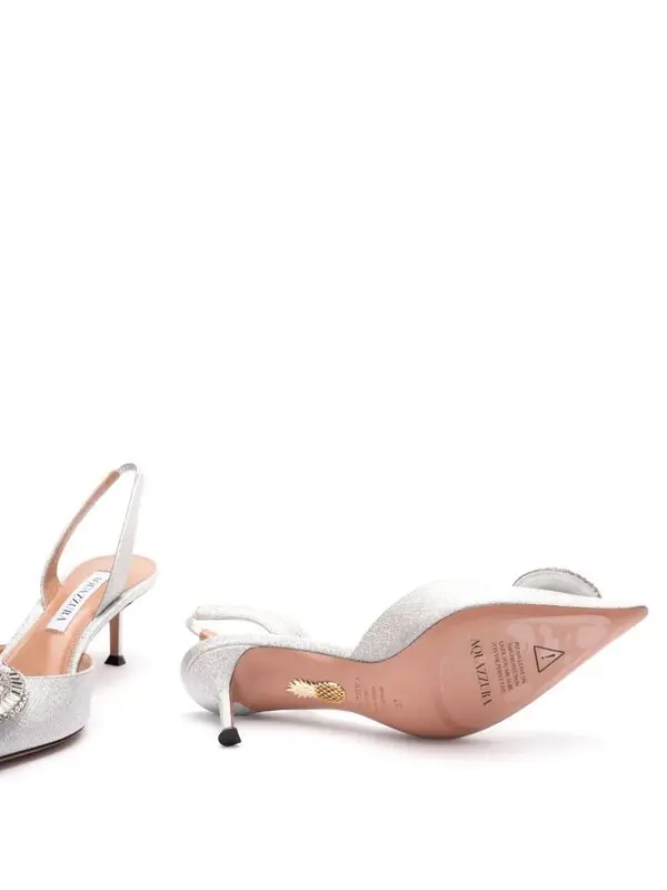 AQUAZZURA Embellished Slingback Pumps - Silver