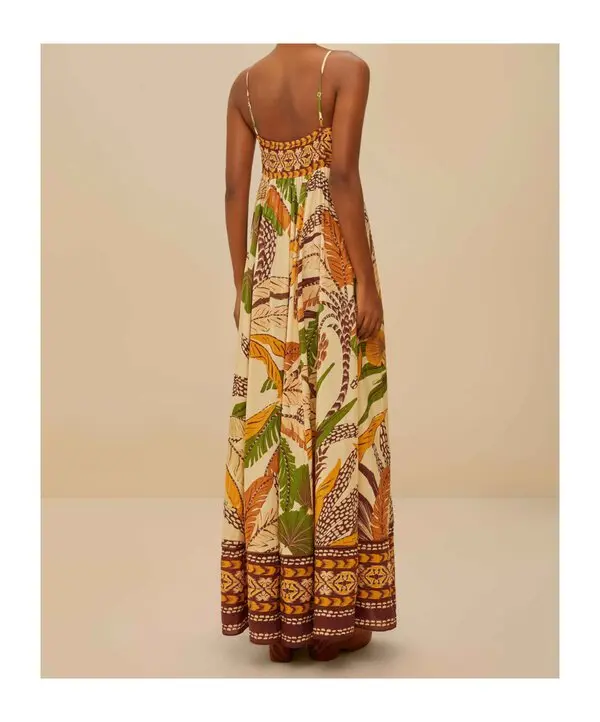Farm Rio Foliage Sketch Maxi Dress - Brown