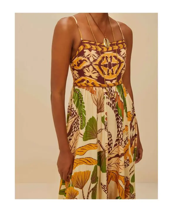 Farm Rio Foliage Sketch Maxi Dress - Brown