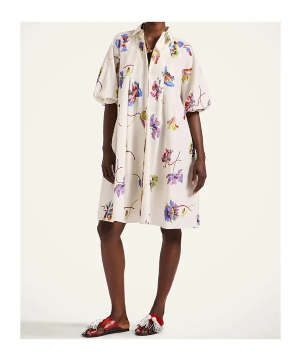 La DoubleJ Sunburst Floral-print Puff-sleeve Mini Dress