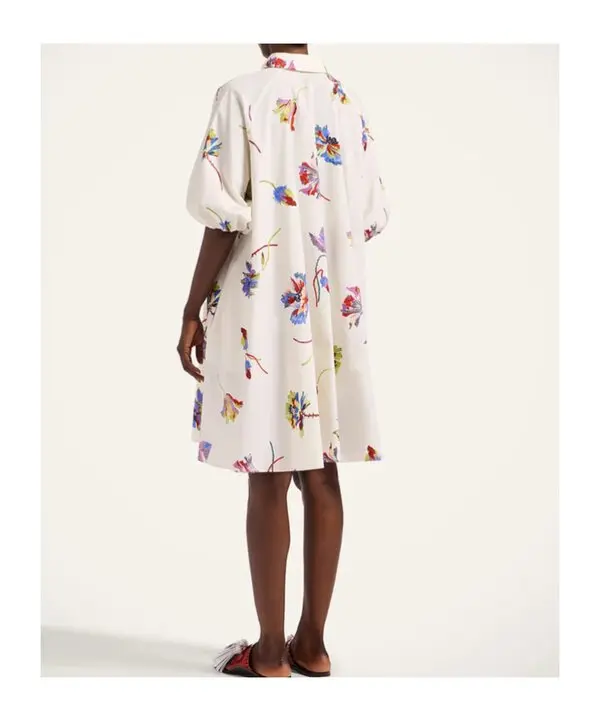 La DoubleJ Sunburst Floral-print Puff-sleeve Mini Dress