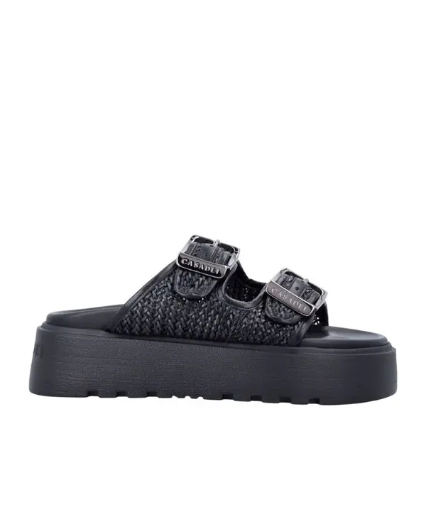 Casadei Platform Slides With Buckle Detail - Black