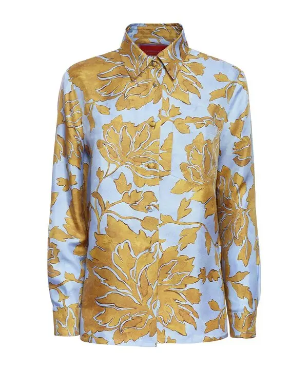La DoubleJ Floral-print Silk Shirt - Blue