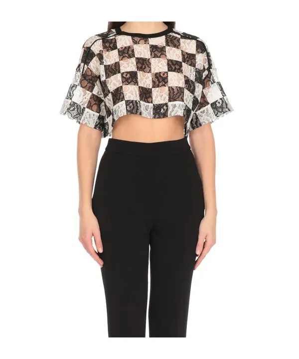 Pinko Cropped Lace Check T-shirt - Multi-color