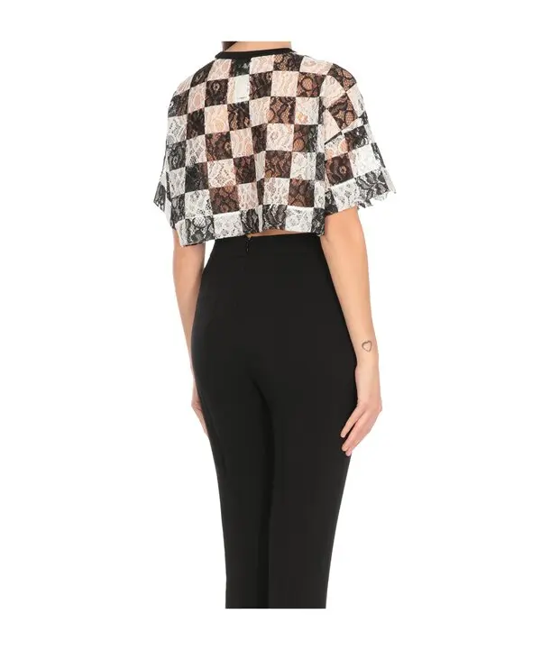 Pinko Cropped Lace Check T-shirt - Multi-color