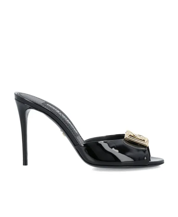 Dolce & Gabbana Dolce Gabbana Logo Plaque Patent Mules - Black