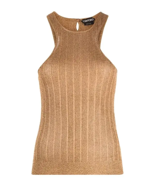 TOM FORD Metallic Crewneck Ribbed-knit Tank Top - Nude