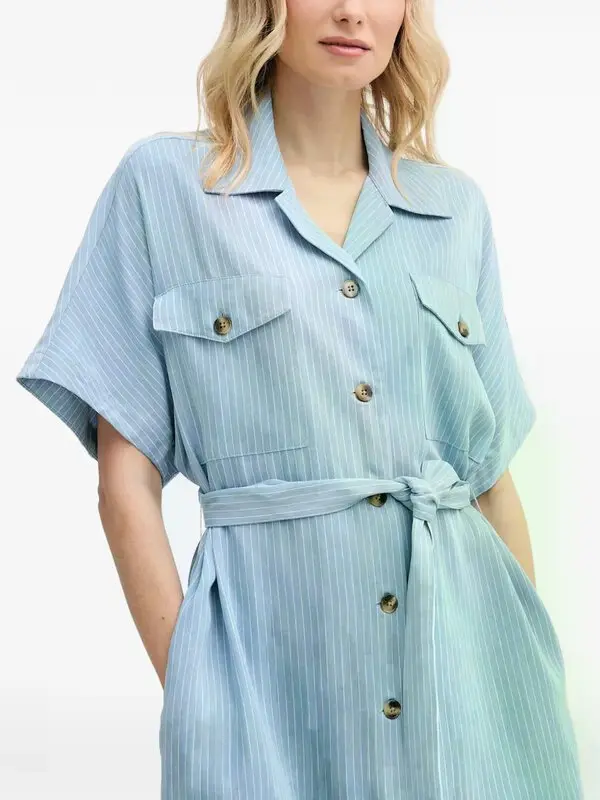 MOS MOSH Pinstriped Belted Midi Dress - Blue