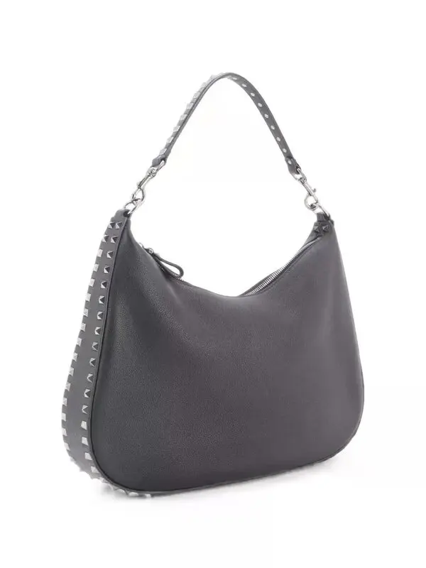 Valentino Garavani Rockstud Zip Leather Medium Hobo Bag - Black