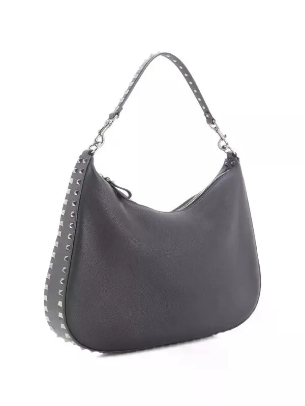 Valentino Garavani Rockstud Zip Leather Medium Hobo Bag - Black