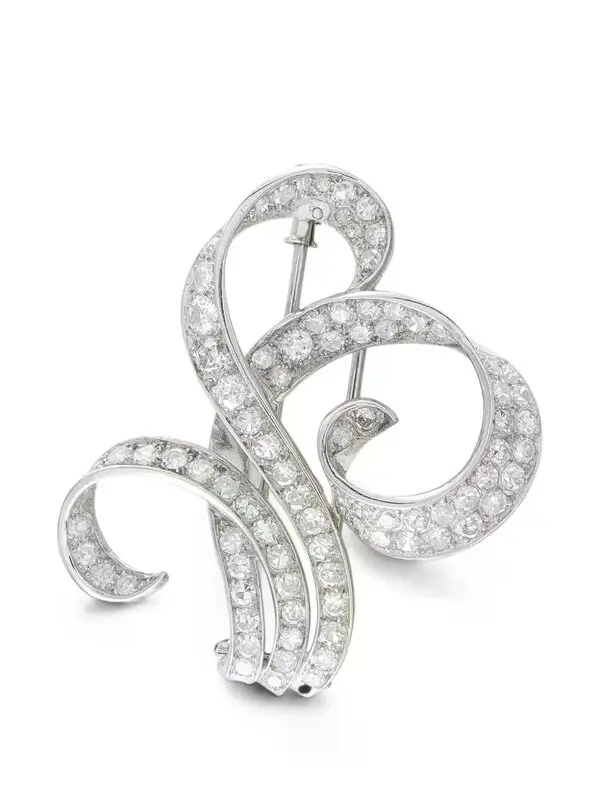 LB EXCLUSIVE Diamond Swirling Ribbon Brooch - Silver