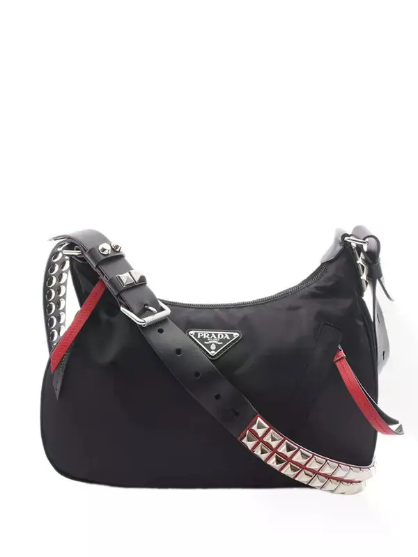 Prada 2013-2026 Studded New Vela Tessuto Shoulder Bag - Black