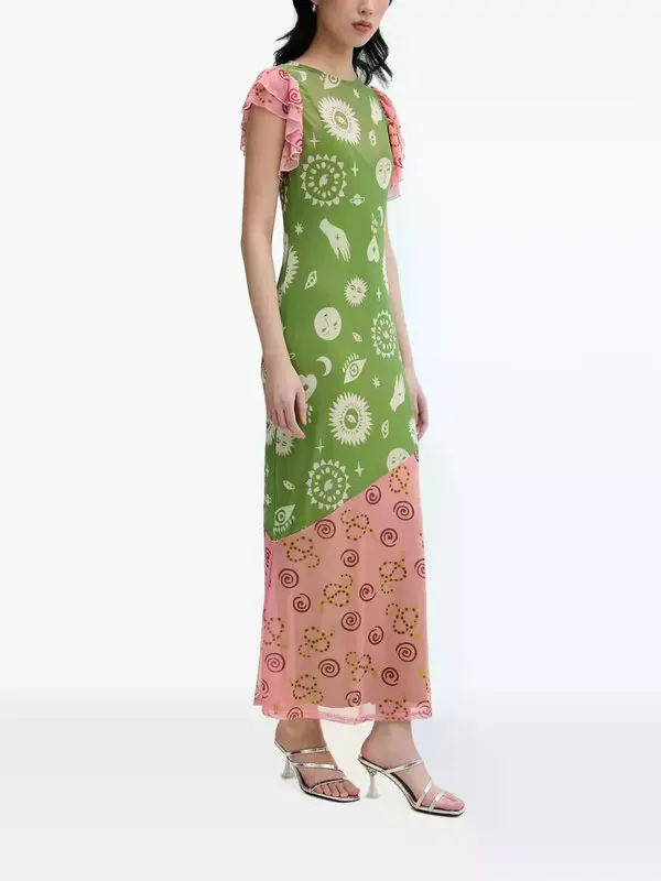 NEVER FULLY DRESSED Graphic-print Ruffled Midi Dress