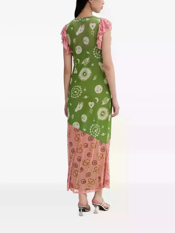 NEVER FULLY DRESSED Graphic-print Ruffled Midi Dress