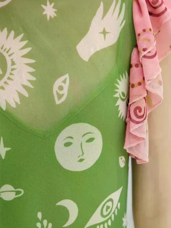 NEVER FULLY DRESSED Graphic-print Ruffled Midi Dress