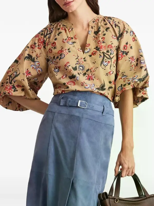 Tanya Taylor Floral Print Puff Sleeve Top