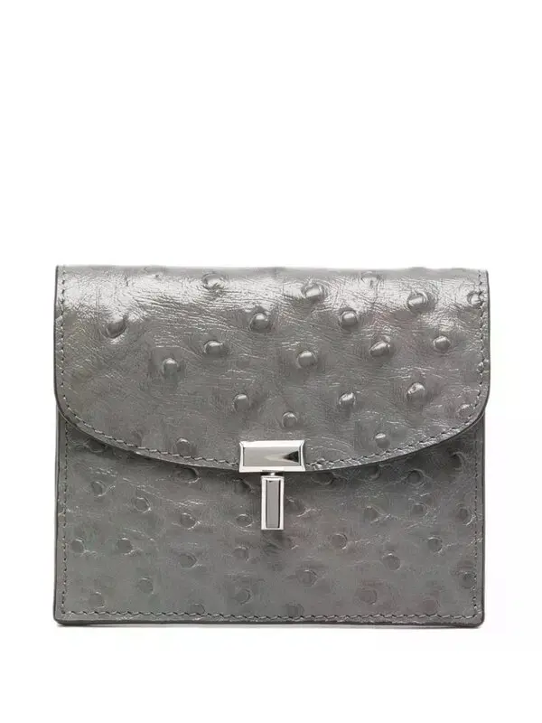 TOTEME T-lock Ostrich-texture Wallet - Grey
