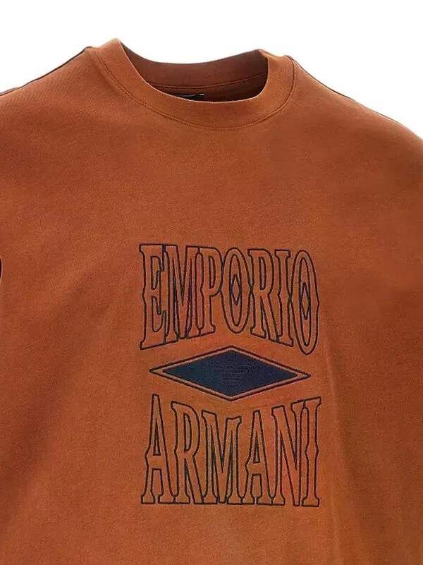 Emporio Armani Logo-print Cotton T-shirt - Brown