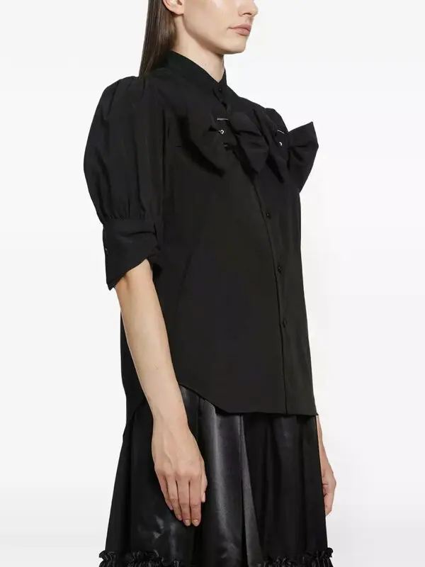 Noir Kei Ninomiya Bow-embellished Puffed-sleeve Shirt - Black