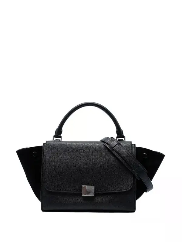 Celine Small Drummed Calfskin And Suede Trapeze Satchel - Black