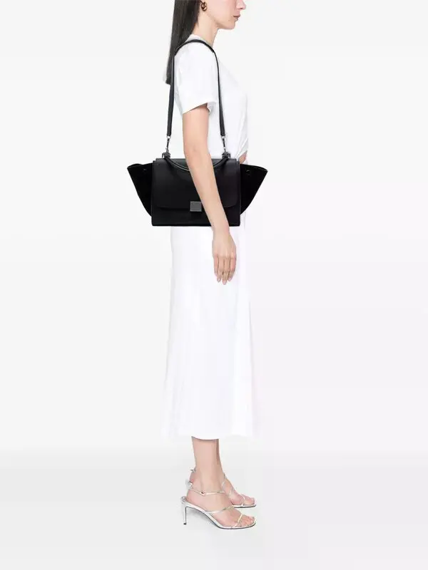 Celine Small Drummed Calfskin And Suede Trapeze Satchel - Black