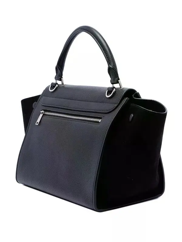 Celine Small Drummed Calfskin And Suede Trapeze Satchel - Black