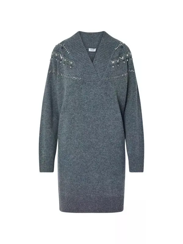 Liu Jo Embellished Pure Wool Knit Dress - Grey