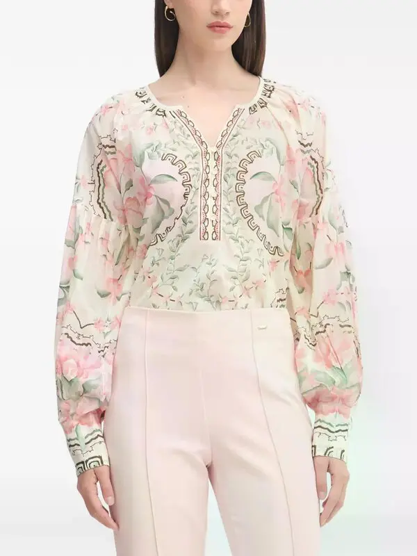 MOS MOSH Wylde Floral-print Balloon-sleeve Blouse - Neutrals