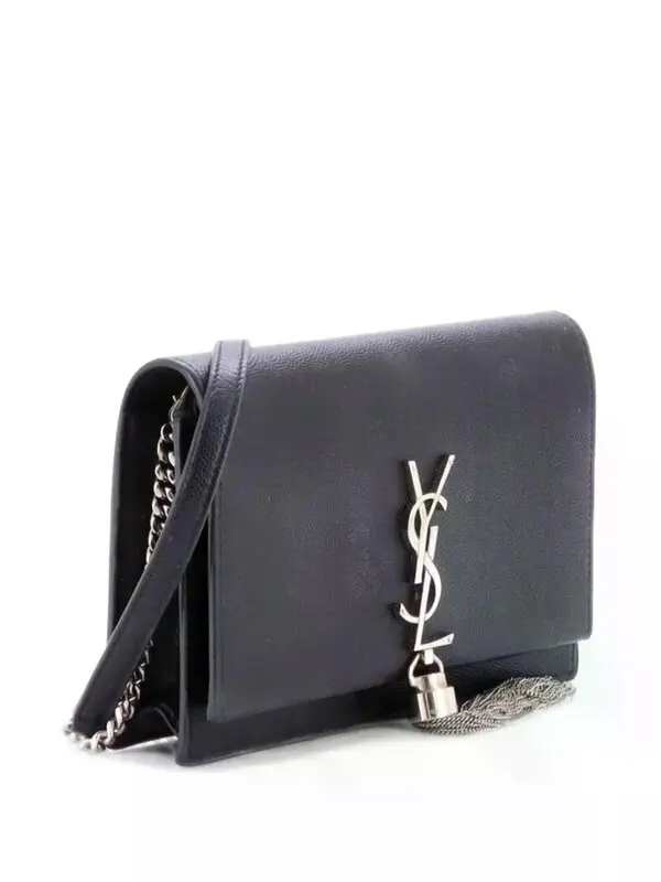 Saint Laurent Classic Monogram Tassel Chain Wallet Leather Crossbody Bag - Black