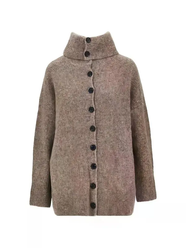Emporio Armani Ribbed-knit High-neck Cardigan - Brown