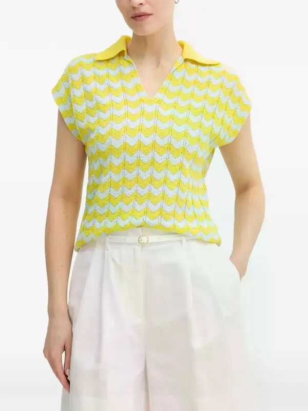 OUI Zigzag Knit V-neck T-shirt - Yellow