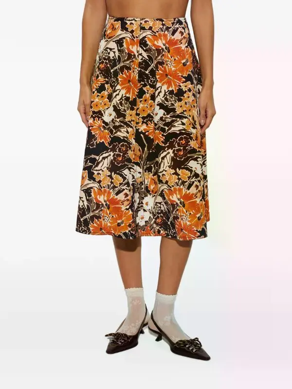 Marni Floral-print Midi Skirt - Orange