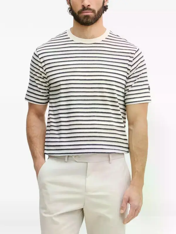 MOS MOSH Horizontal-stripe Embroidered-logo T-shirt - White