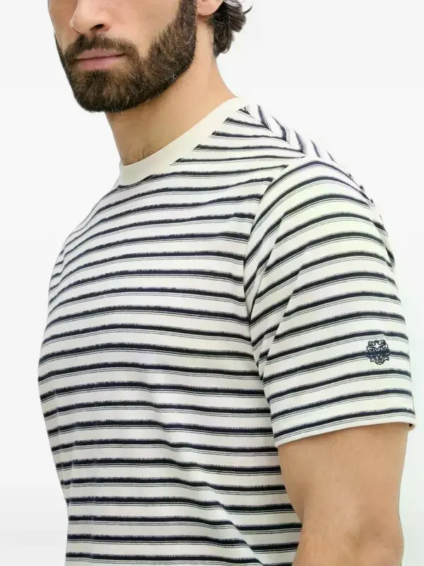 MOS MOSH Horizontal-stripe Embroidered-logo T-shirt