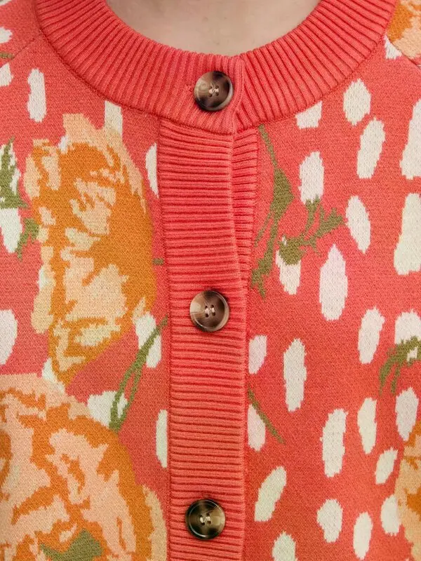 NEVER FULLY DRESSED Floral Print Intarsia Knit Cardigan