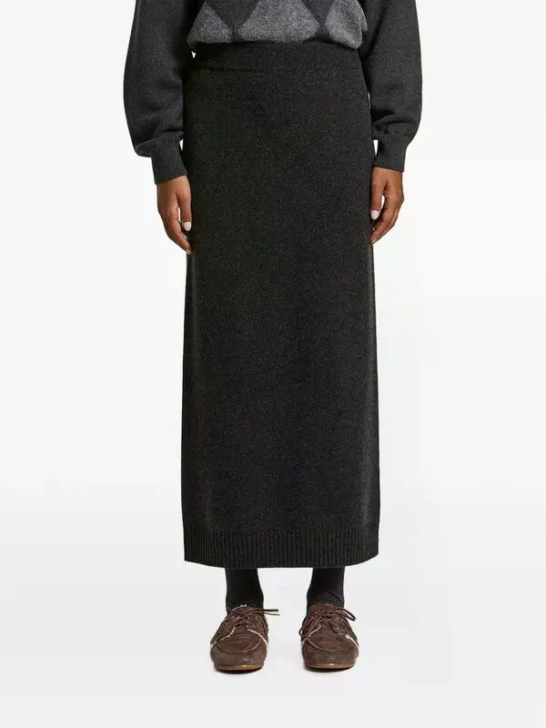 Peserico Knitted Ribbed-trim Midi Skirt - Grey
