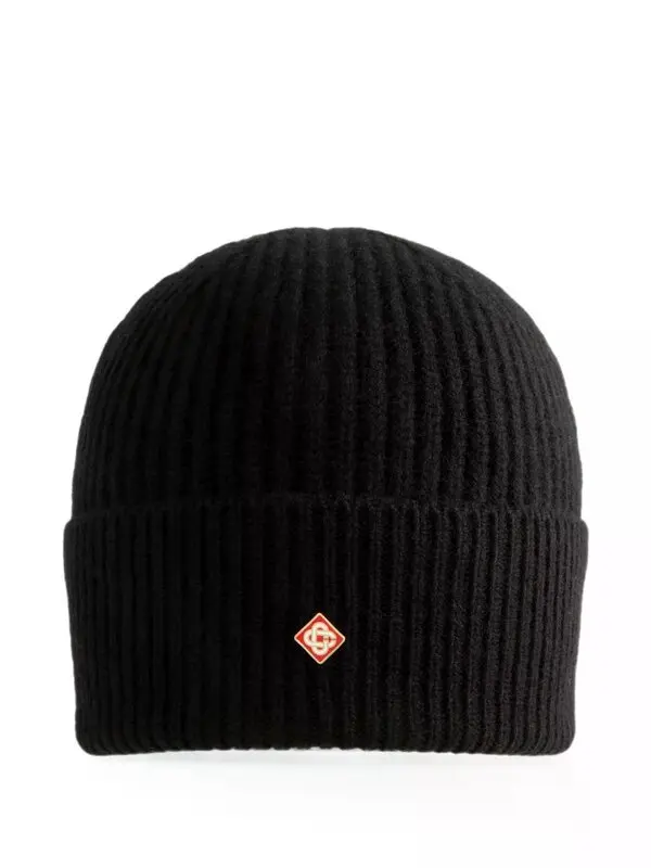 Casablanca Logo-patch Ribbed-knit Beanie Hat - Black