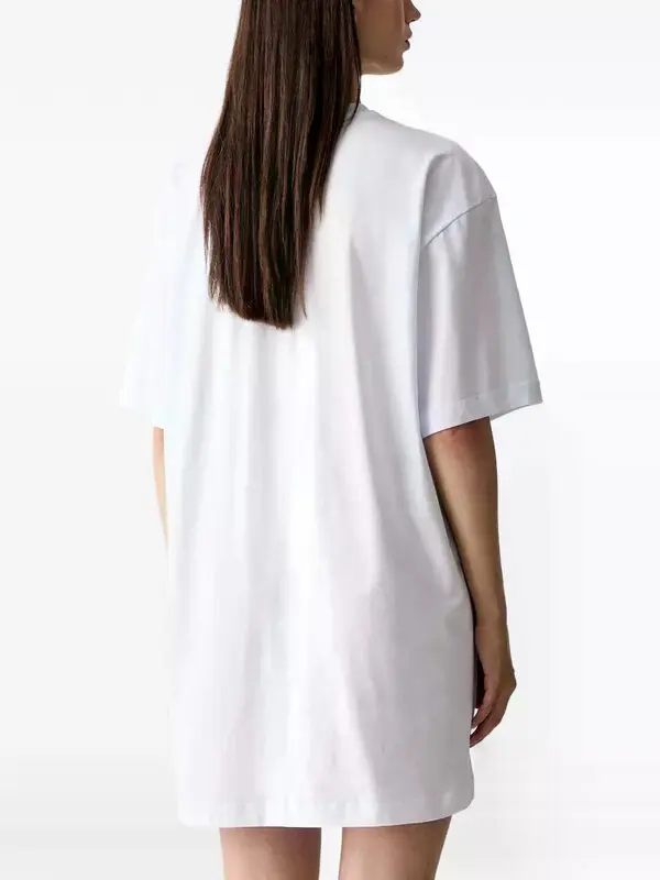 MSGM Floral Embroidered Cotton Mini Dress - White