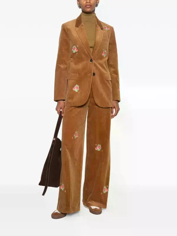 FORTE_FORTE Floral-embroidered Corduroy Trousers - Brown
