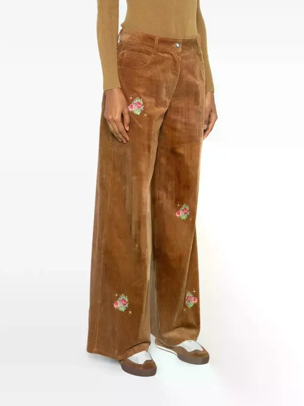 FORTE_FORTE Floral-embroidered Corduroy Trousers