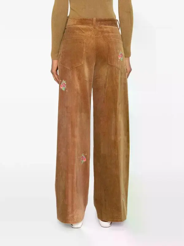 FORTE_FORTE Floral-embroidered Corduroy Trousers