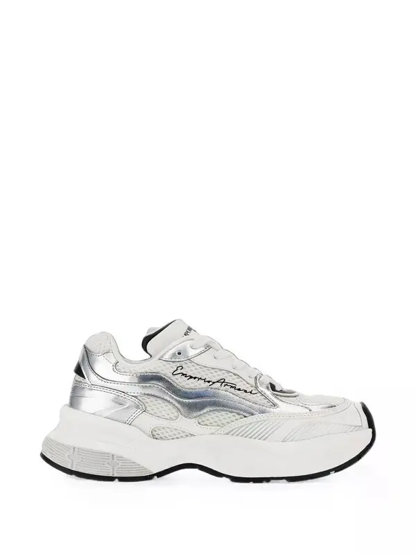 Emporio Armani Metallic-panel Mesh Sneakers - White