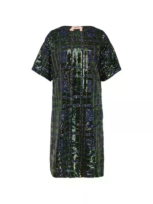 N°21 Sequin-embellished Checked Mini Dress - Green