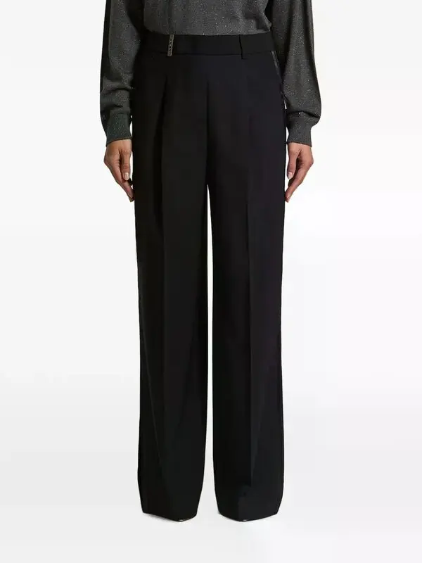 Peserico Satin-trim Pleated Wide-leg Trousers