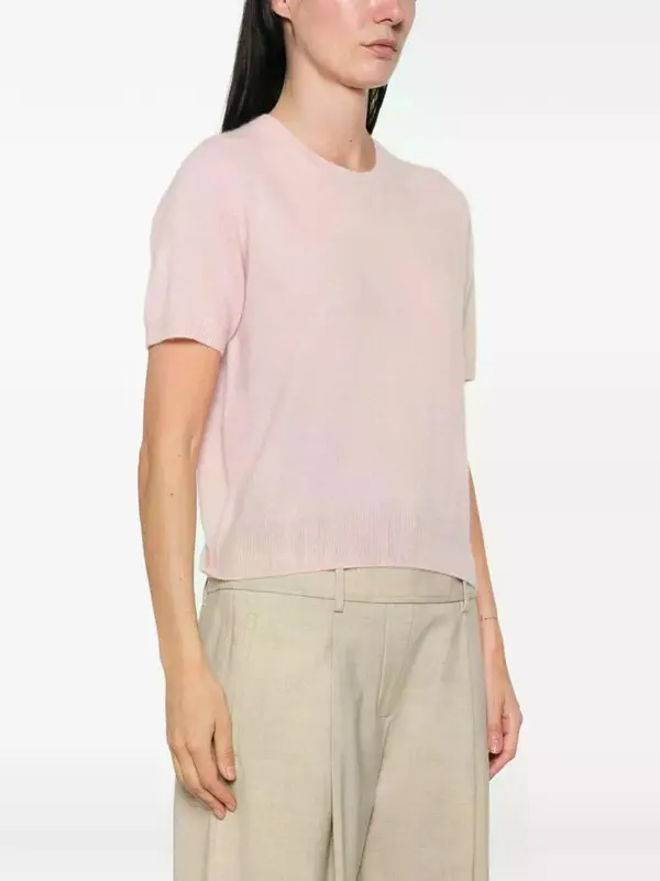 IVORY PARIS Fine Knit Round Neck Short Sleeve Sweater - Pink
