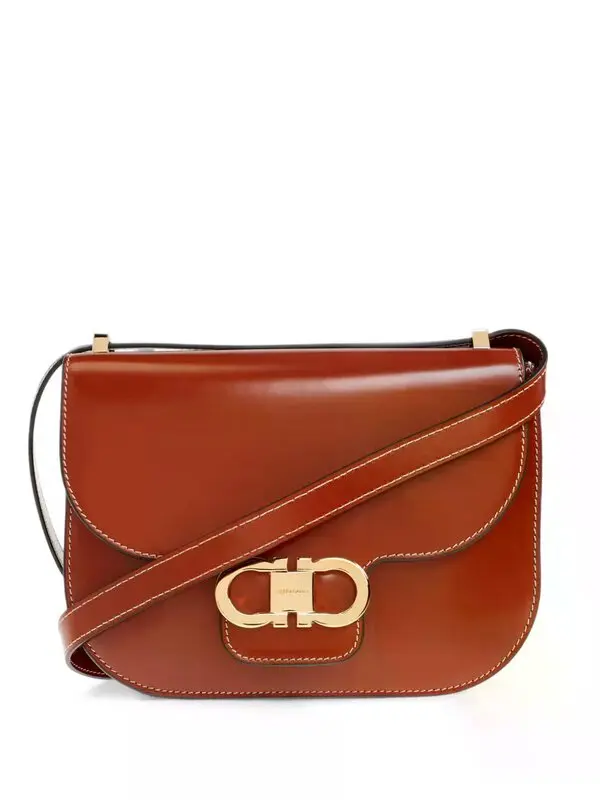 FERRAGAMO Double Gancini Cross Body Bag - Brown