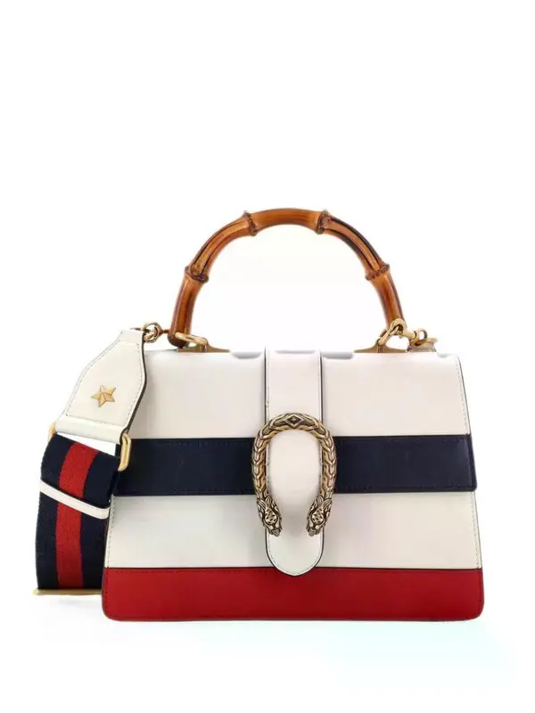 Gucci Dionysus Bamboo Top Handle Bag Colorblock Leather Medium Satchel - White