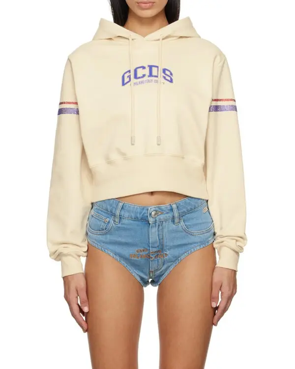 Gcds Crystal-embellished Cropped Hoodie