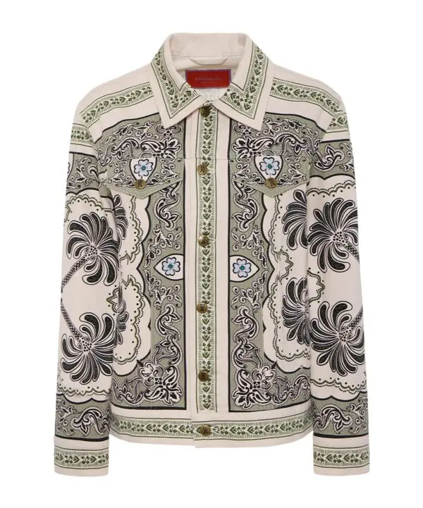 La DoubleJ Jj Denim Jacket With Patterned Print - Nude